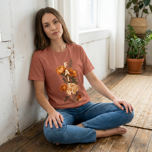 Faith Floral T‑Shirt — Orange Rose Faith Graphic Tee – Davis Designs